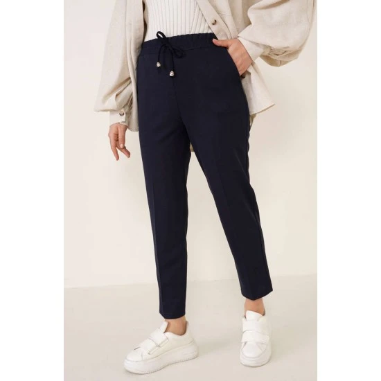 Pantaloni Dama Gabriella Cu Elastic In Talie, Bleumarin