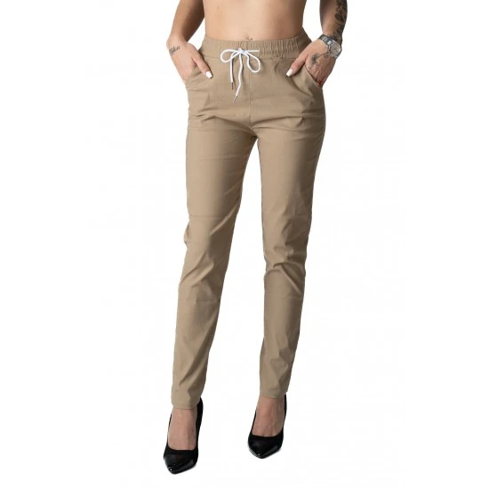 Pantaloni Jasmine Dama Cu Siret In Talie ,Crem